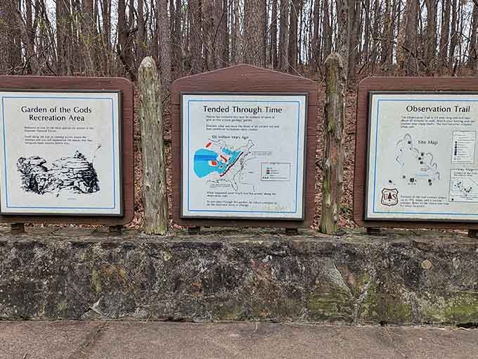 Educational panels tell the geological story, turning a simple hike into a fascinating journey through deep time.