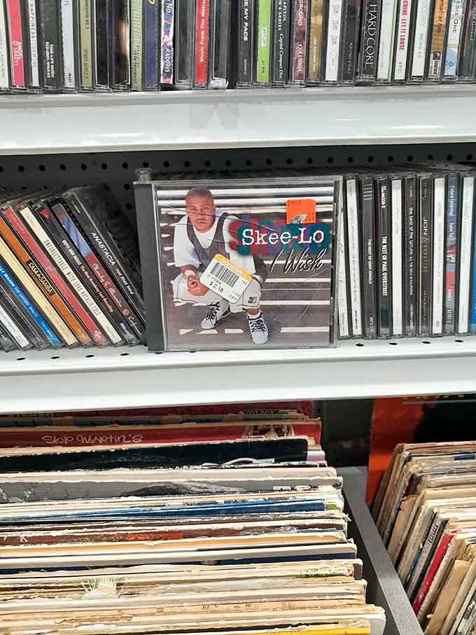 Vinyl records hiding between CDs, because some treasures require digging but reward you with pure nostalgic gold.