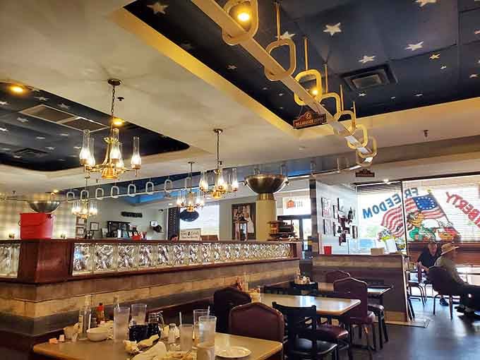 Seating that says "stay awhile" with decor that whispers "we're here for the food, not the Instagram photos."