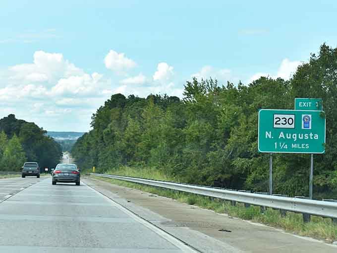 The highway sign points toward North Augusta, offering drivers their best chance to escape before Hamburg's melancholy becomes contagious and permanent.