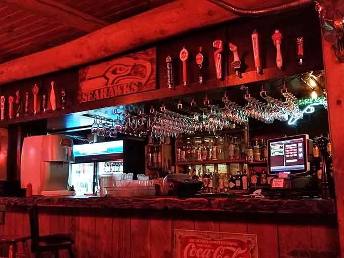 That well-stocked bar lined with tap handles promises cold beer to complement your perfectly aged steak.