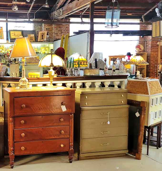 Dressers displaying varied finishes show how furniture once came with personality instead of assembly instructions and frustration.
