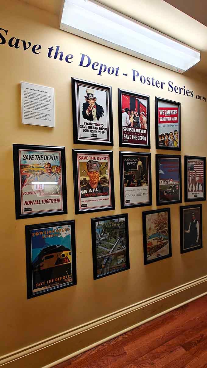The museum's preservation efforts are documented through these compelling posters, showing community dedication and genuine passion throughout.