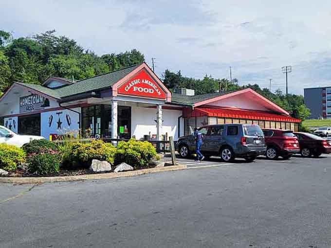 The full parking lot tells you everything you need to know about this place before you even walk inside.