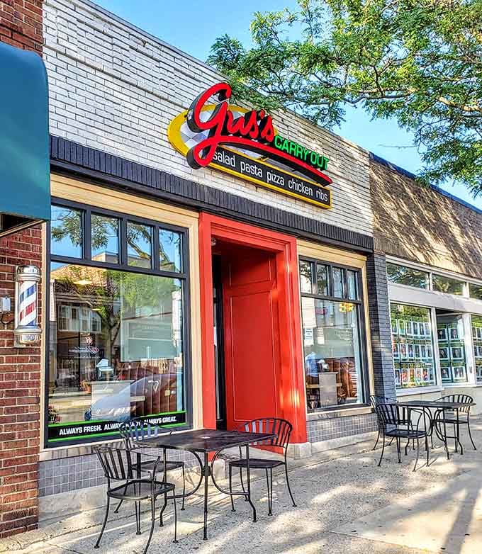 Gus's bright red door welcomes you like an old friend, promising fresh food without the pretension of fancier establishments.