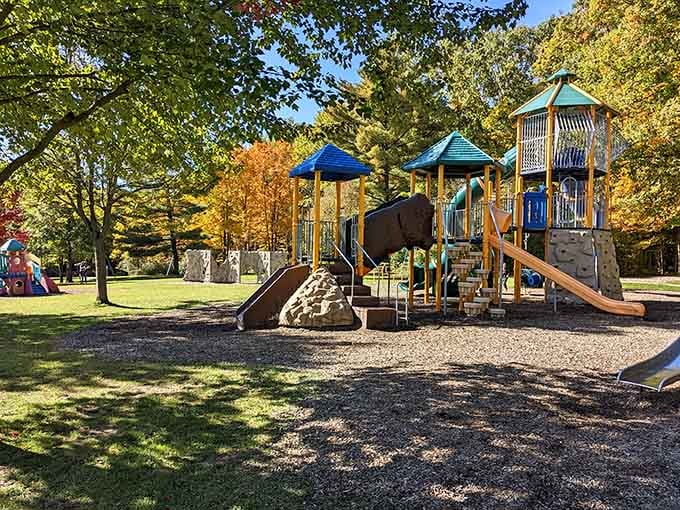 Cascade Park's playground equipment promises hours of entertainment for kids with energy levels that defy physics.