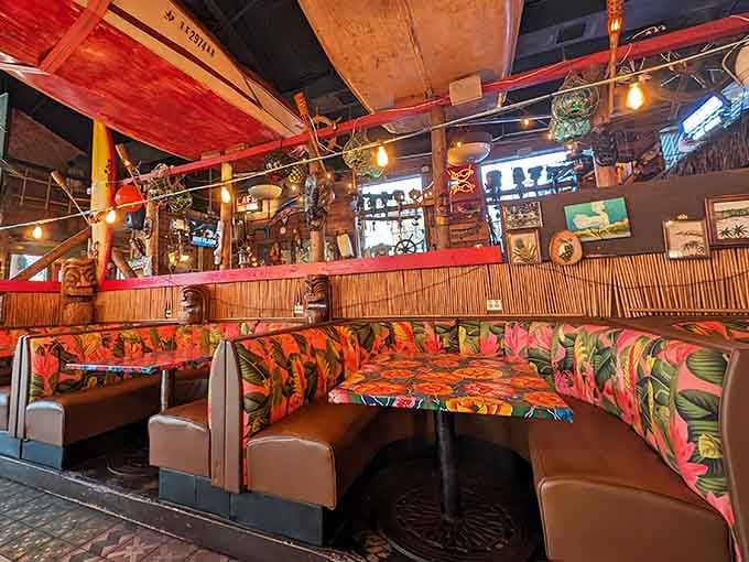 Slide into those tropical-print booths surrounded by tiki gods and vintage beach memorabilia for the full experience.