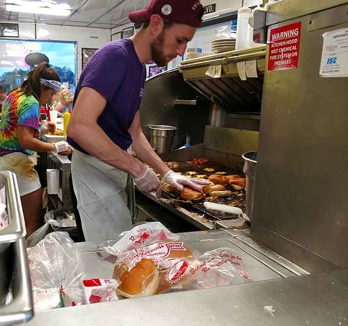 The open kitchen where burger magic happens right before your hungry, appreciative eyes.