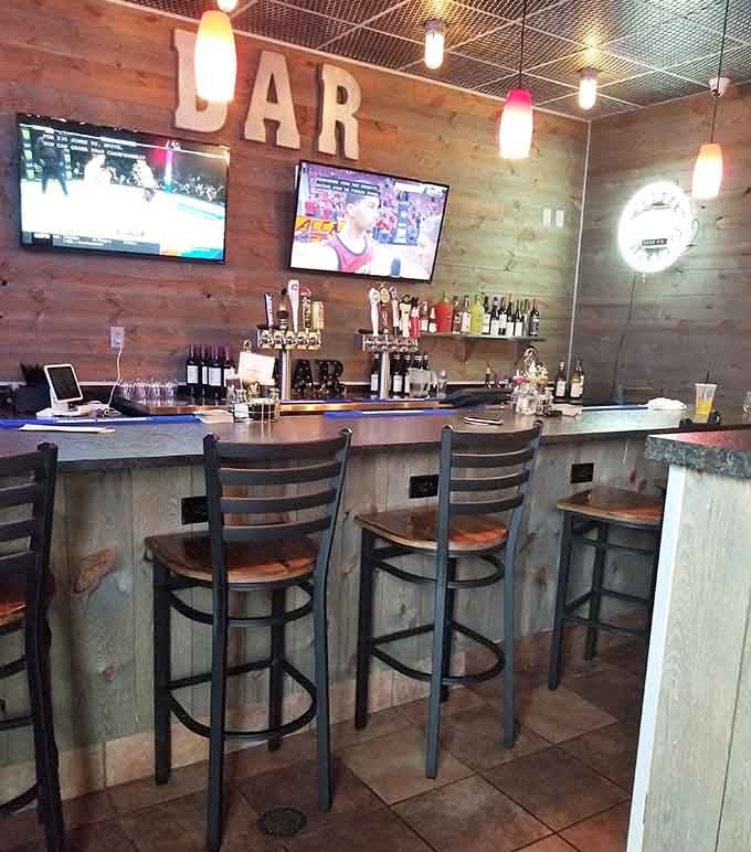 A full bar with TVs means you can catch the game while waiting for your brisket, living your best life.