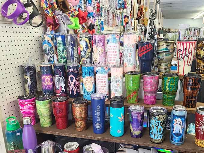 Tumblers in every color imaginable, because staying hydrated should apparently involve some serious aesthetic commitment and personal expression.