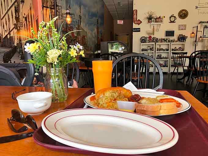 Fresh flowers on the table and a hearty Polish breakfast prove that simple pleasures are often the best ones.