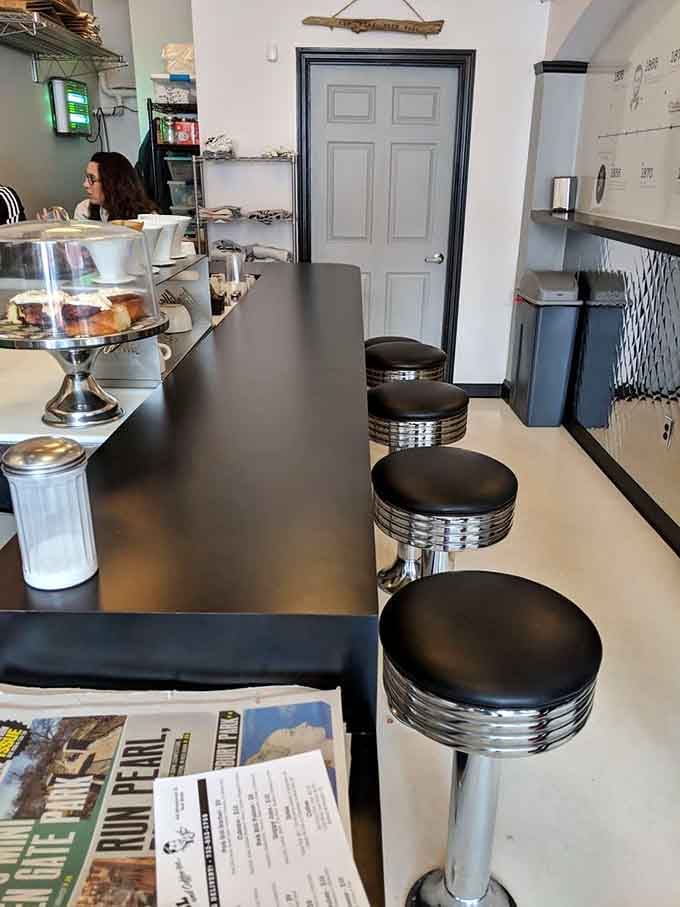 Classic diner stools that have supported countless satisfied customers through their pork roll-induced food comas.