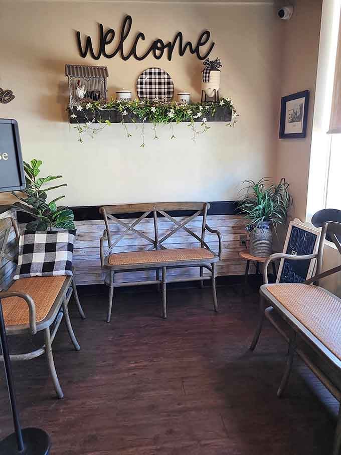 A welcoming corner that says "sit a spell" in the most charming way possible, complete with farmhouse touches.