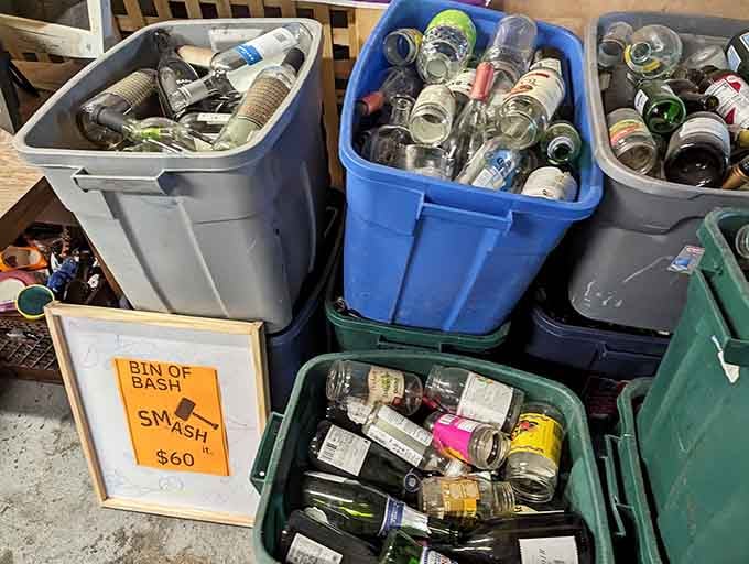 Bins of breakables waiting for their moment of glory, like actors in the wings before their final performance.
