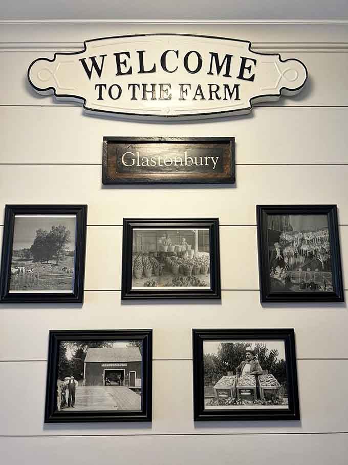 Welcome to the farm, where vintage photographs remind you that good food has deep Connecticut roots here.