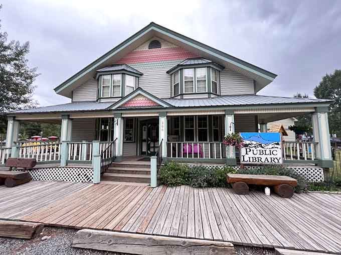The library occupies a Victorian home with more character in its wraparound porch than most modern buildings have entirely.