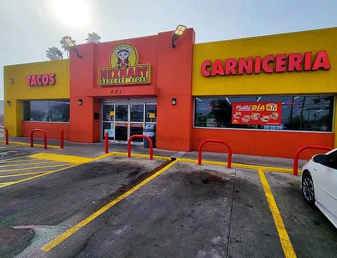 Mex-Mart's bright colors practically shout "authentic tacos here" louder than any Yelp review ever could manage to convey.