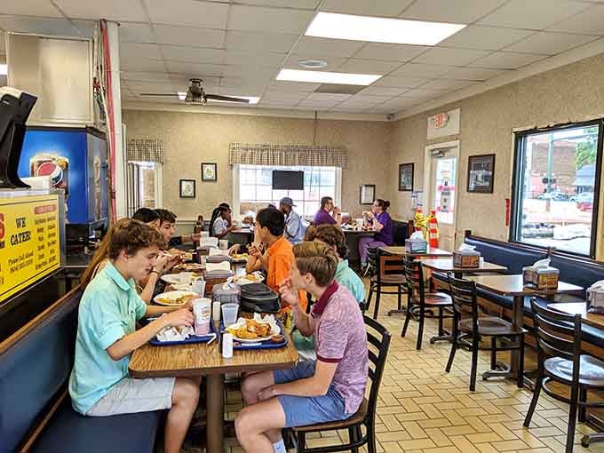 When the whole crew shows up for lunch, you know the chicken's reputation precedes itself beautifully.