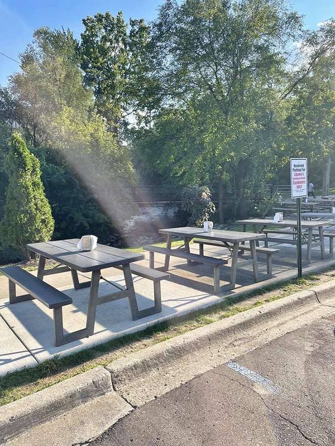 Outdoor seating lets you enjoy your hot dog feast while soaking up that perfect Michigan weather.