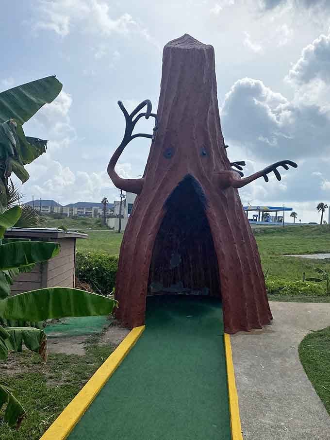 Putting through a hollow tree feels like something from a fairy tale, minus the happy ending for your score.