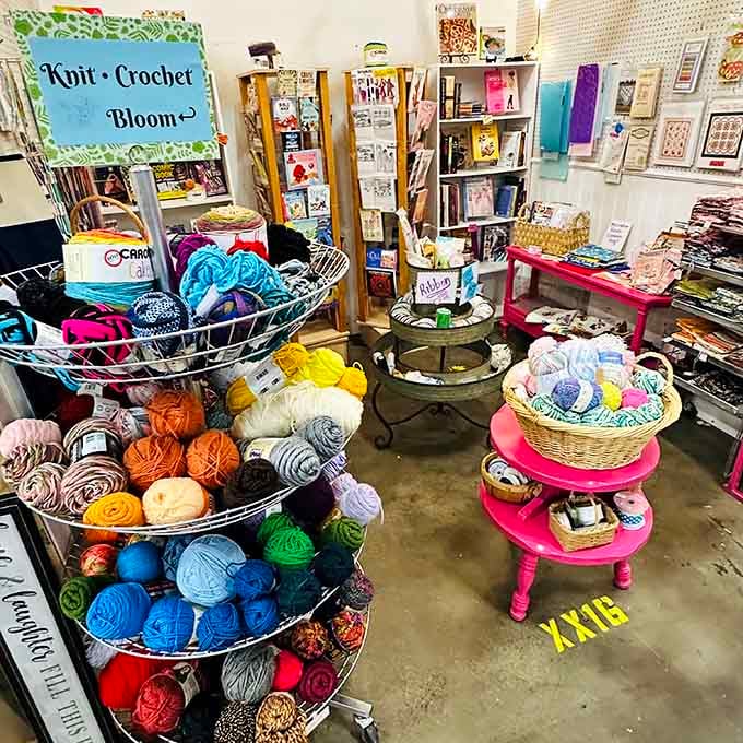 A yarn lover's paradise where every color of the rainbow waits to become someone's next cozy masterpiece.