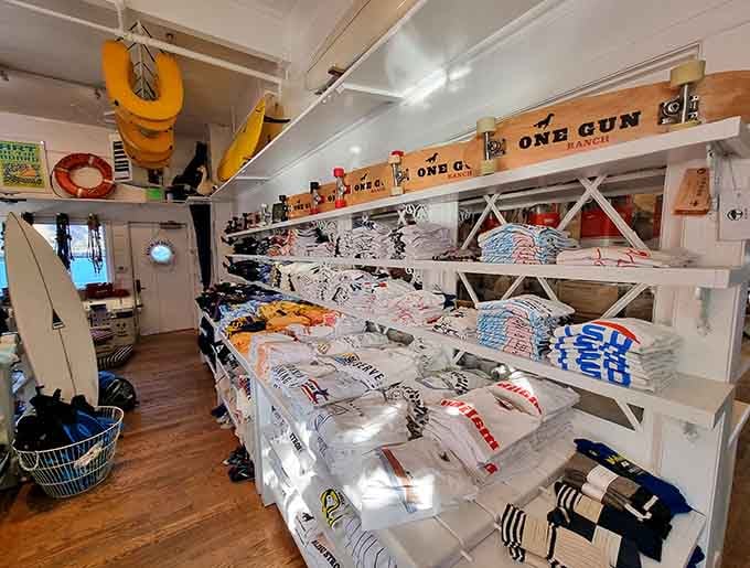 The pier's gift shop offers beachy souvenirs and local goods for taking home coastal memories.