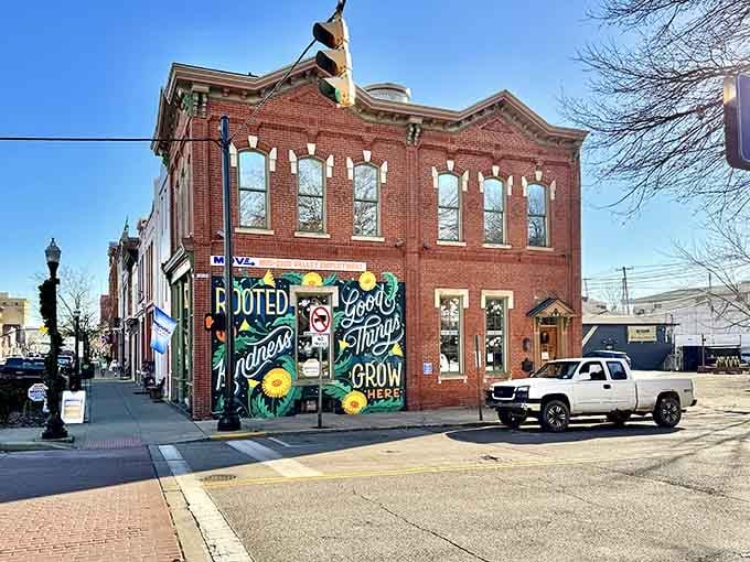 This colorful mural adds personality to a building that was already interesting, like putting a bow tie on someone already well-dressed.
