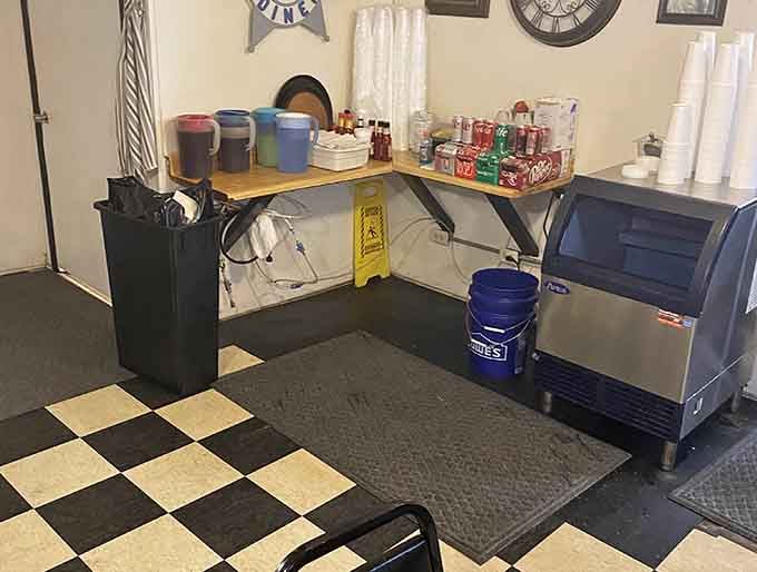 The beverage station keeps things simple and accessible, because sometimes you just need sweet tea and condiments within reach.