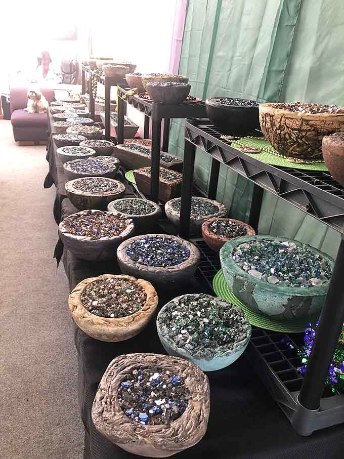 Decorative bowls filled with gemstones, because sometimes your coffee table needs a little sparkle in its life too.