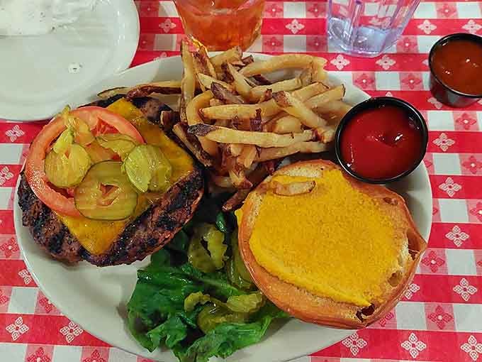 A juicy burger stacked high with all the fixings proves sometimes simple done right beats fancy done wrong.