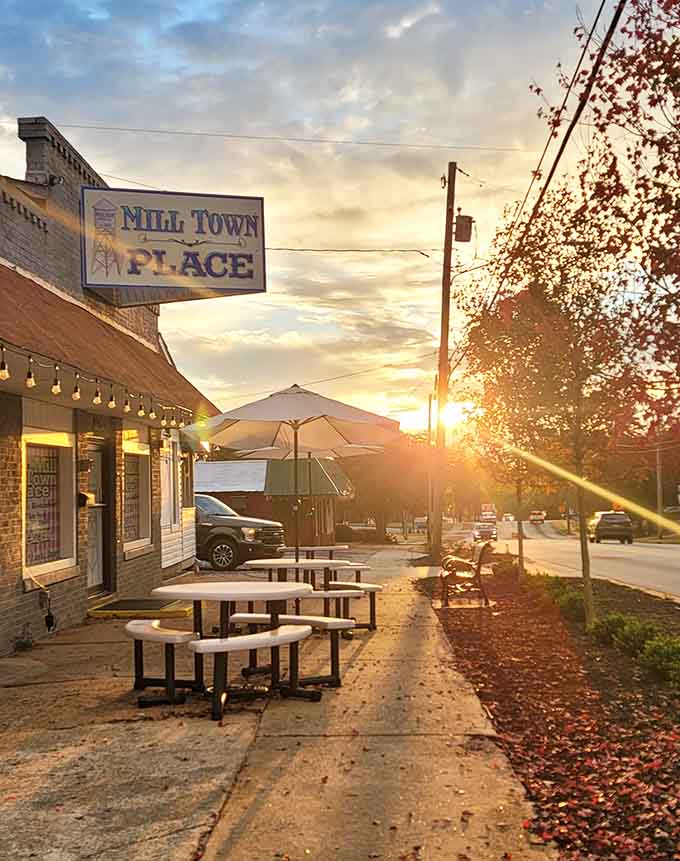 Outdoor seating catches the golden hour perfectly, making every meal feel like a special occasion worth celebrating.