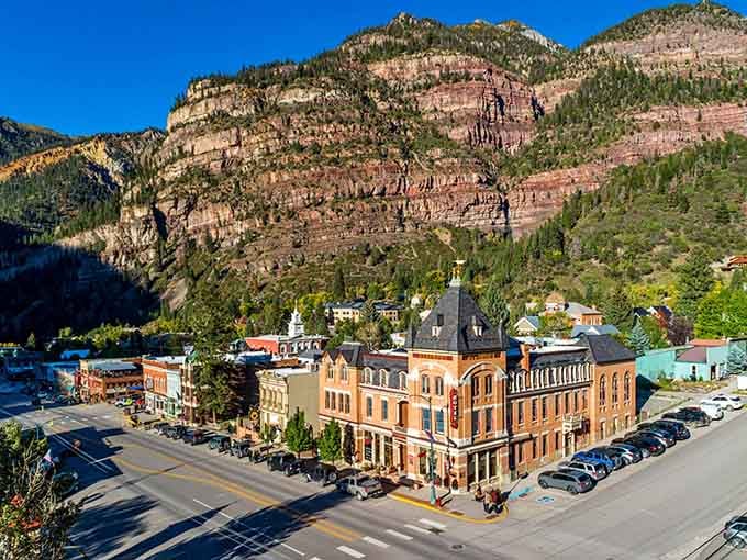 The Beaumont Hotel stands proud in downtown Ouray, looking like it stepped out of a Western with better interior design.