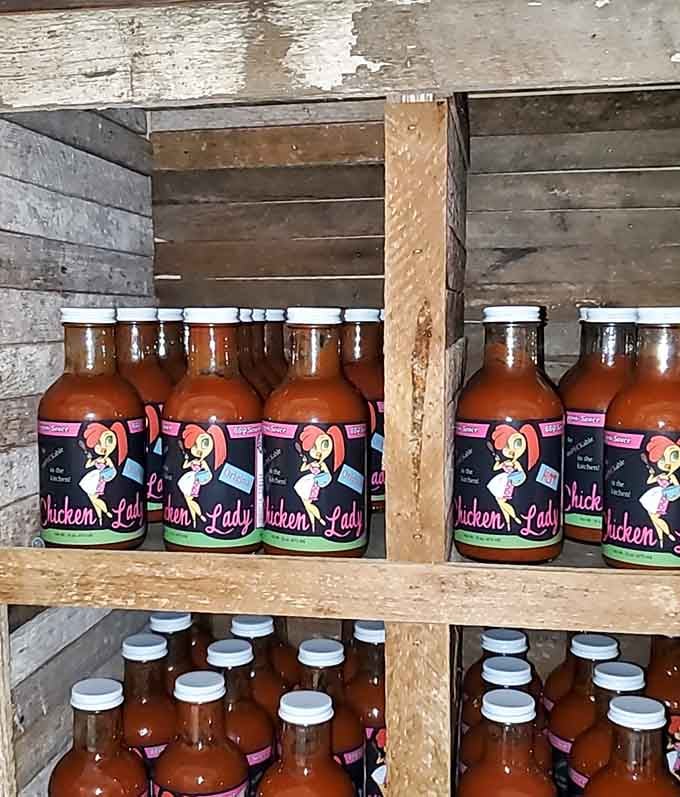 Homemade sauce bottles lined up like soldiers, ready to add extra flavor to your already perfect meal.