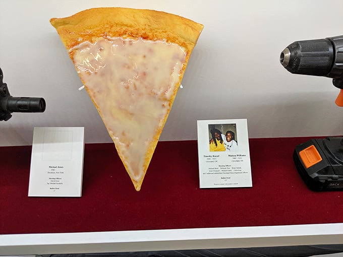 A slice of pizza flanked by power tools becomes high art when you stop and really look at it.