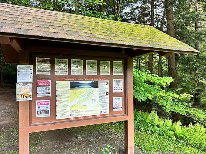 Trail maps and park information displayed clearly &ndash; because even wilderness adventures benefit from a little advance planning.