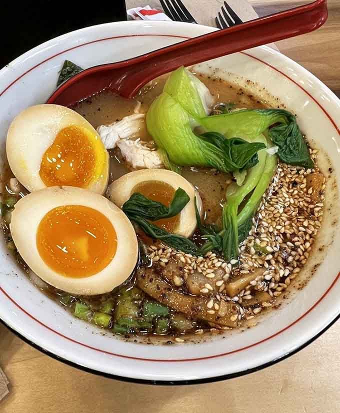 Hebrew Hammer ramen features perfectly jammy eggs that could make a food photographer weep with joy.