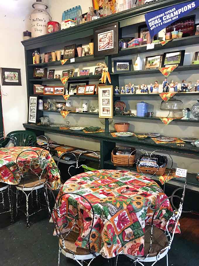 Colorful tables invite you to sit, savor, and pretend calories don't exist for the next fifteen glorious minutes.