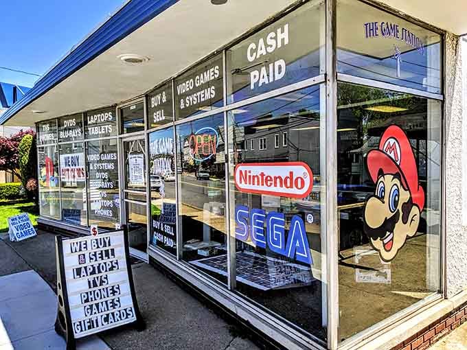 Even the local game shop knows what really matters here: fun, community, and being near excellent pizza.