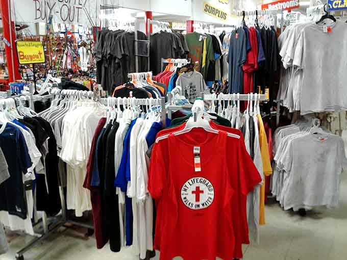 Clothing racks offering everything from basics to surprises, because looking good shouldn't cost your entire retirement fund.