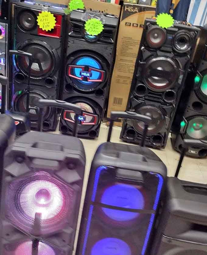 Bluetooth speakers lined up like a high-tech choir, ready to blast your favorite tunes at your next backyard gathering.