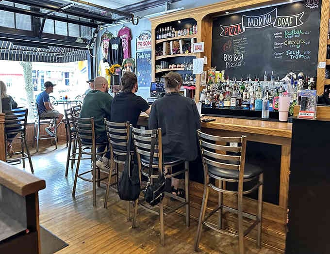 The bar area where locals gather, proving great restaurants are really about community and connection.