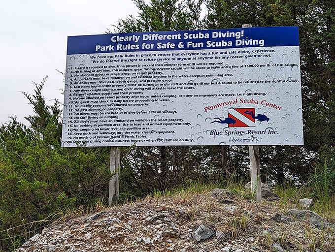 Safety rules posted loud and clear, because fun and responsibility go hand in hand at Pennyroyal.