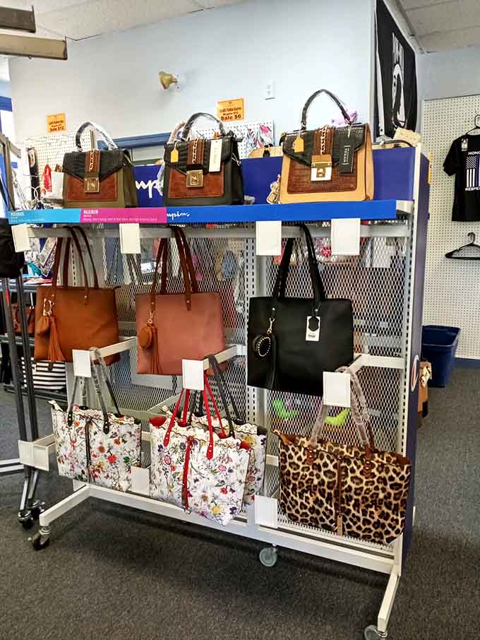 Handbags displayed with more style than some department stores, proving flea markets have seriously upped their fashion game.