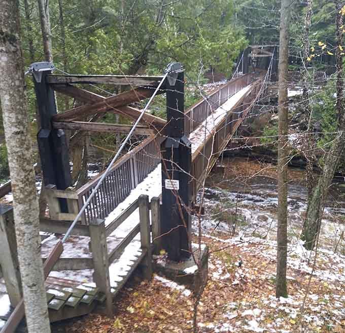 Suspension bridges over rushing water: because regular bridges are apparently too boring for the Upper Peninsula.