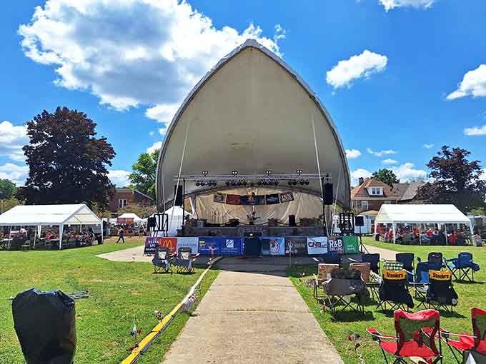 Barclay Square's bandshell hosts concerts and gatherings, proving Punxsutawney's cultural life extends beyond February second.