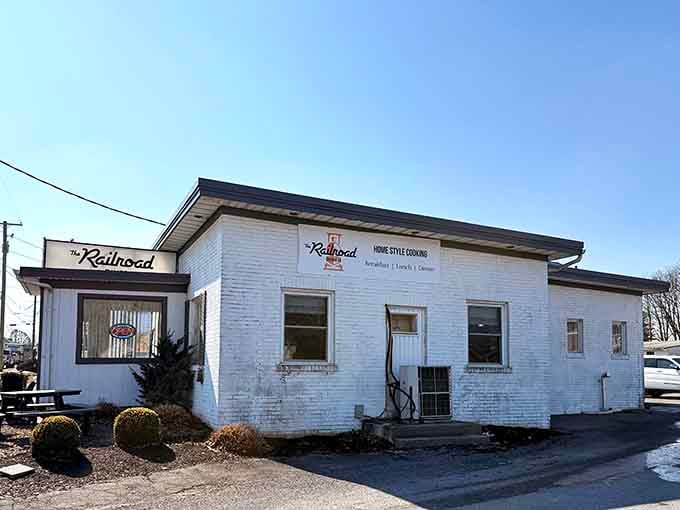 The full exterior shows this charming building has been serving the community with pride and great food.