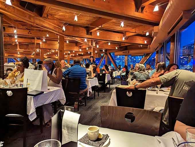 Happy diners enjoying twilight meals prove that good food and great views never go out of style.