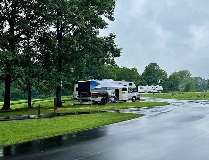 RV camping: because some people want nature with the option to retreat into climate-controlled comfort at will.