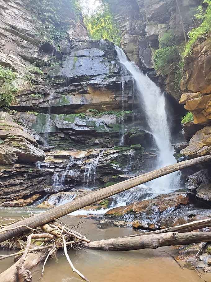Big Bradley Falls cascades over ancient rocks, providing nature's own white noise machine, batteries definitely not required here.