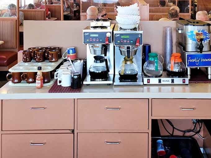 Fresh coffee always ready, because no breakfast place can survive without keeping the caffeine flowing freely.